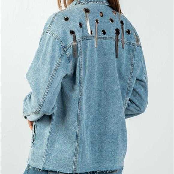 Metal Fringe & Grommet Denim Jacket | Moda Me Couture®