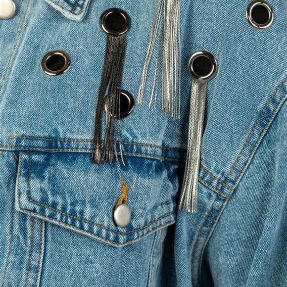 Metal Fringe & Grommet Denim Jacket | Moda Me Couture®