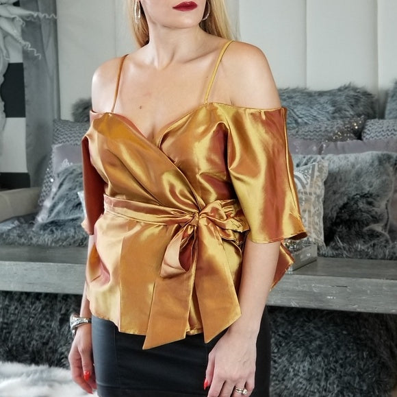 Top Womens Wrap Top Gold | Moda Me Couture®